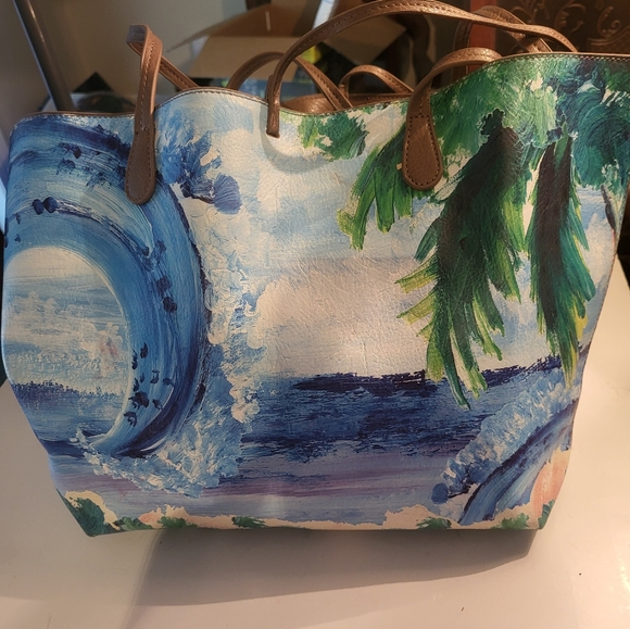 unknown | Bags | Ocean Wave Handpainted Purse With Straps And Tie ...